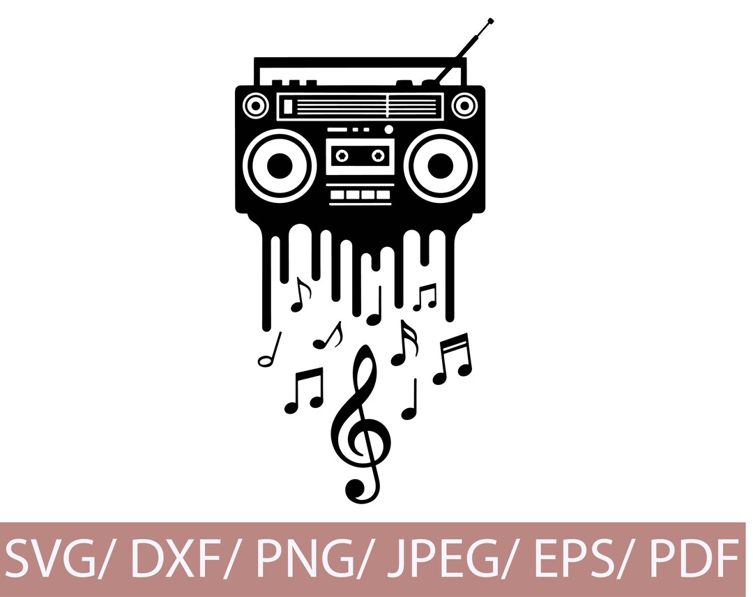Retro Boombox Drip SVG | Music Notes Cut File (digital Download) - Etsy