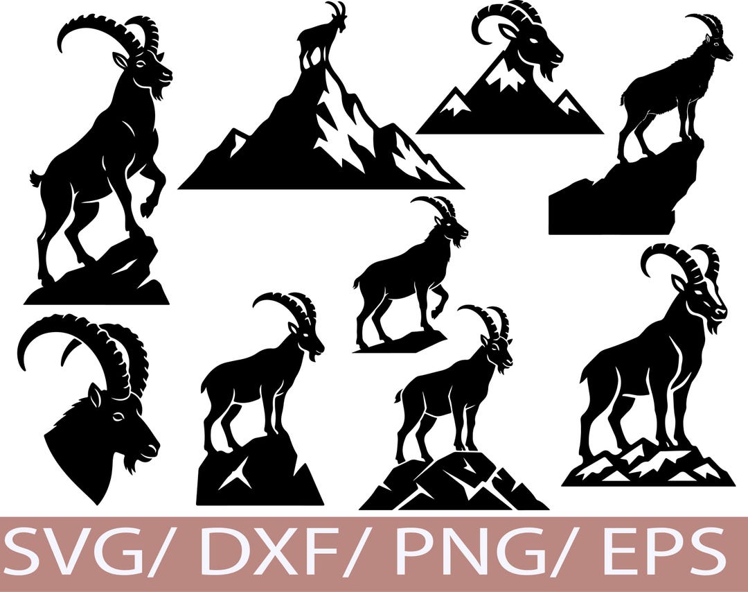 Mountain Goat SVG Bundle | Alpine Ibex Silhouettes | Wildlife Cliff ...