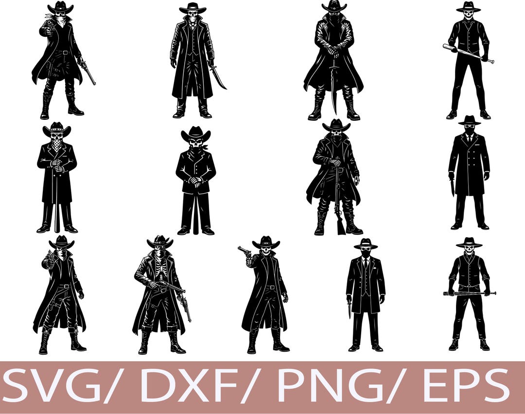 Western Outlaw Skeleton SVG Silhouette Bundle Cowboy Gunslinger Vintage ...