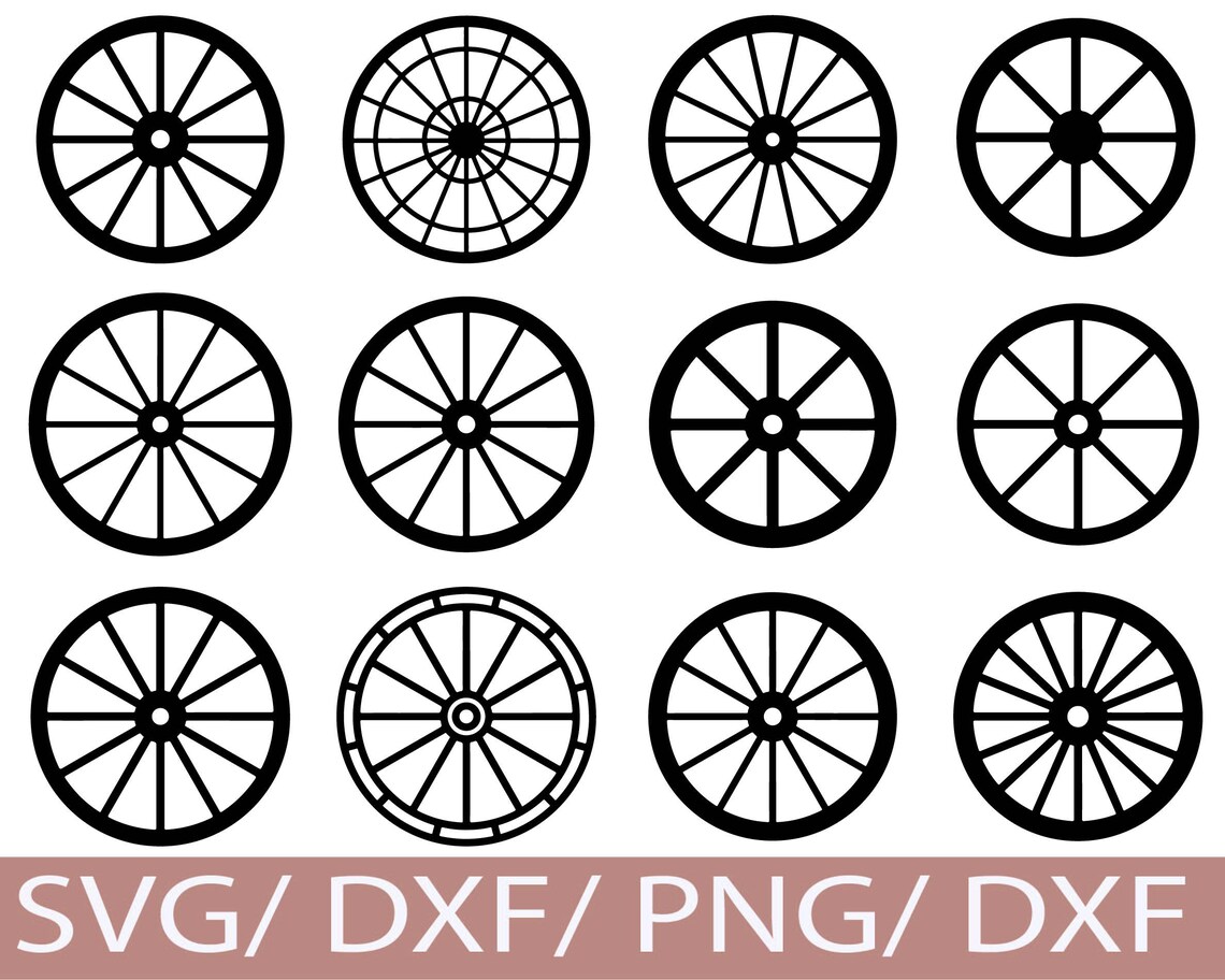 Wagon Wheel SVG Silhouette Bundle, Spoke Circle Wheel Designs for Craft ...
