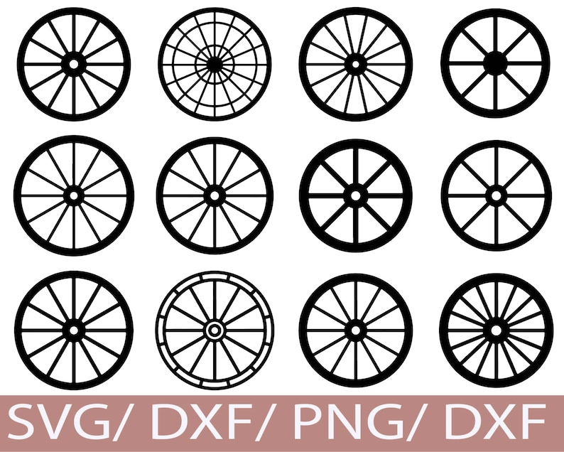 Wagon Wheel SVG Silhouette Bundle, Spoke Circle Wheel Designs for Craft ...