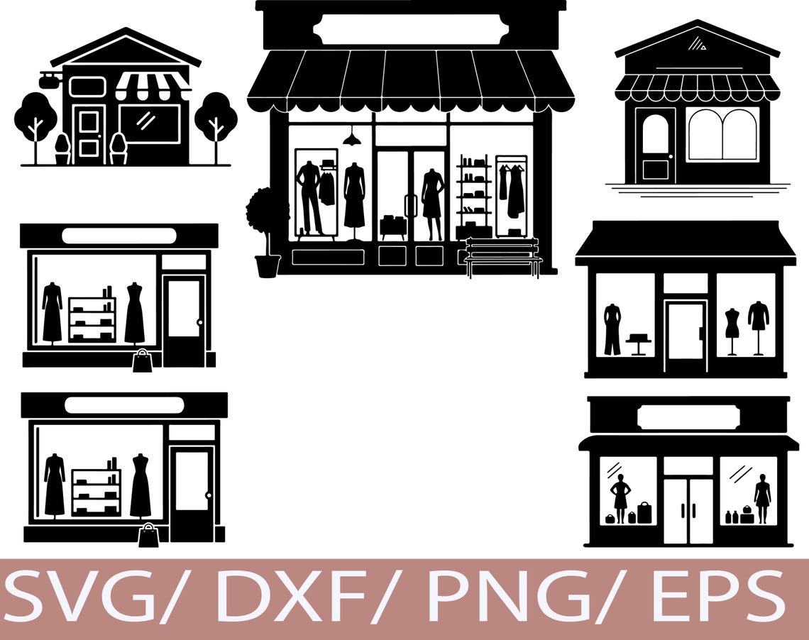 Storefront Silhouette SVG Bundle | Shop Front Cut Files (digital ...