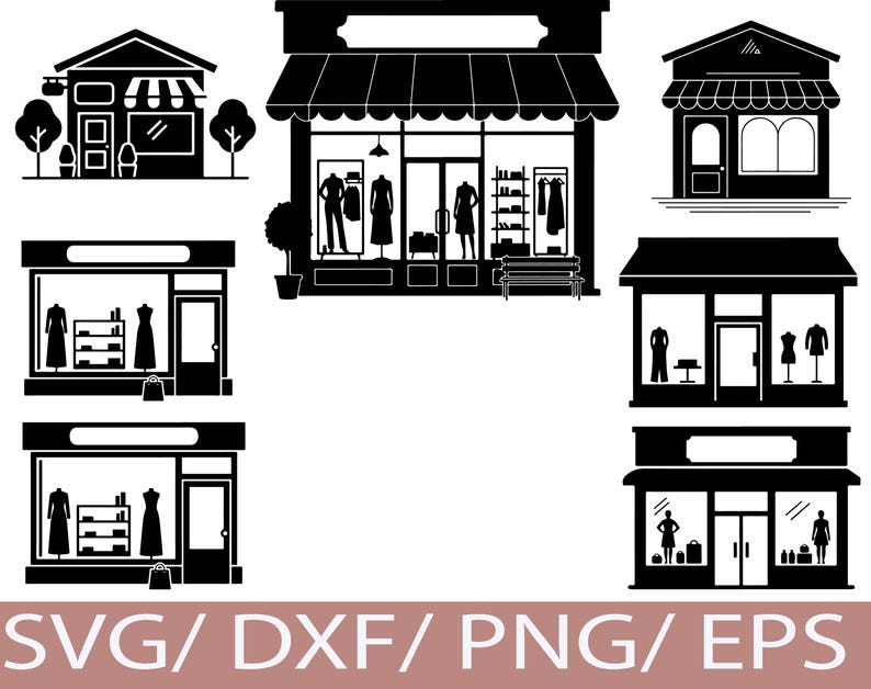 Storefront Silhouette SVG Bundle | Shop Front Cut Files (digital ...
