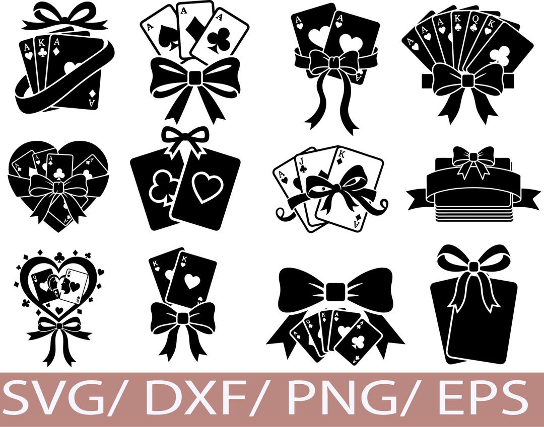 Playing Cards SVG Bundle | Casino Game Clip Art, Bow Silhouettes ...