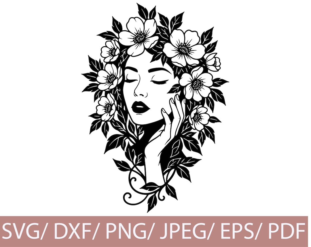 Floral Woman Face SVG | Flower Girl Line Art | Feminine Portrait Cut ...