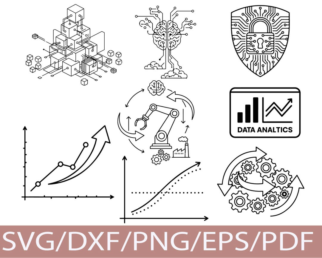 AI Technology Icon Set | Data Analytics, Robotics (svg, Png, Pdf, Eps ...