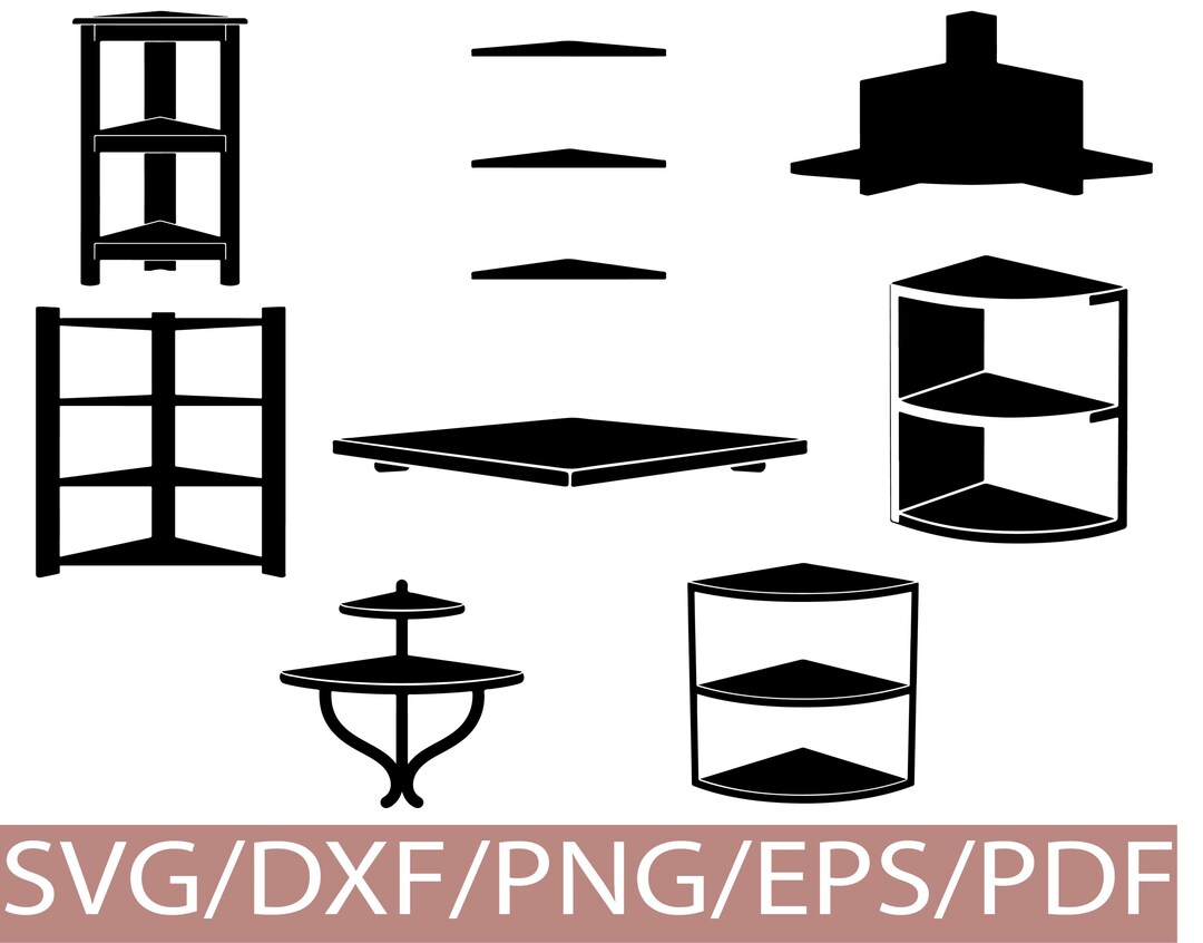 Corner Shelf SVG Silhouette Bundle, Wall Storage Furniture Clipart Set ...