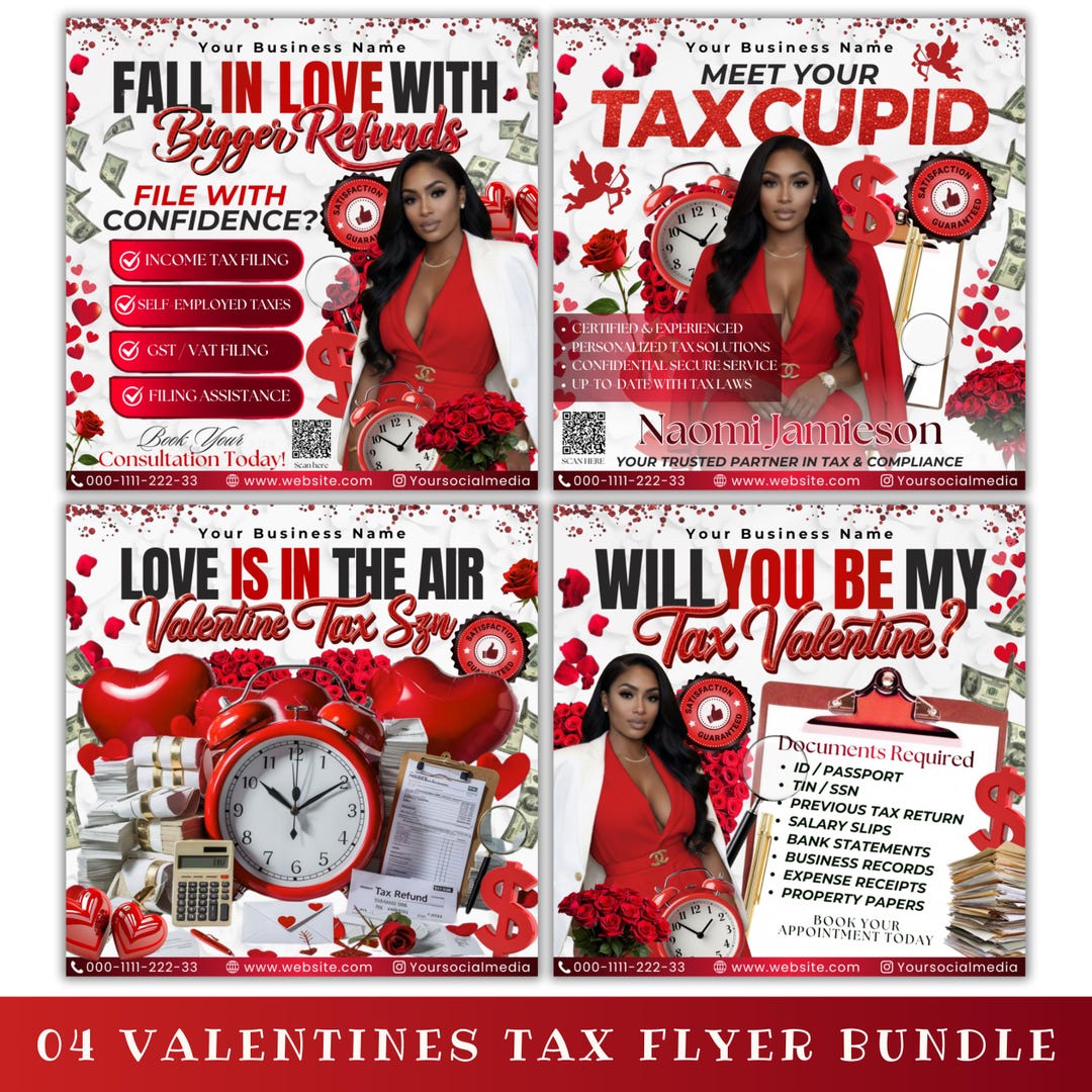 Valentines Tax Flyer Bundle, Editable Canva Templates for Tax Season ...