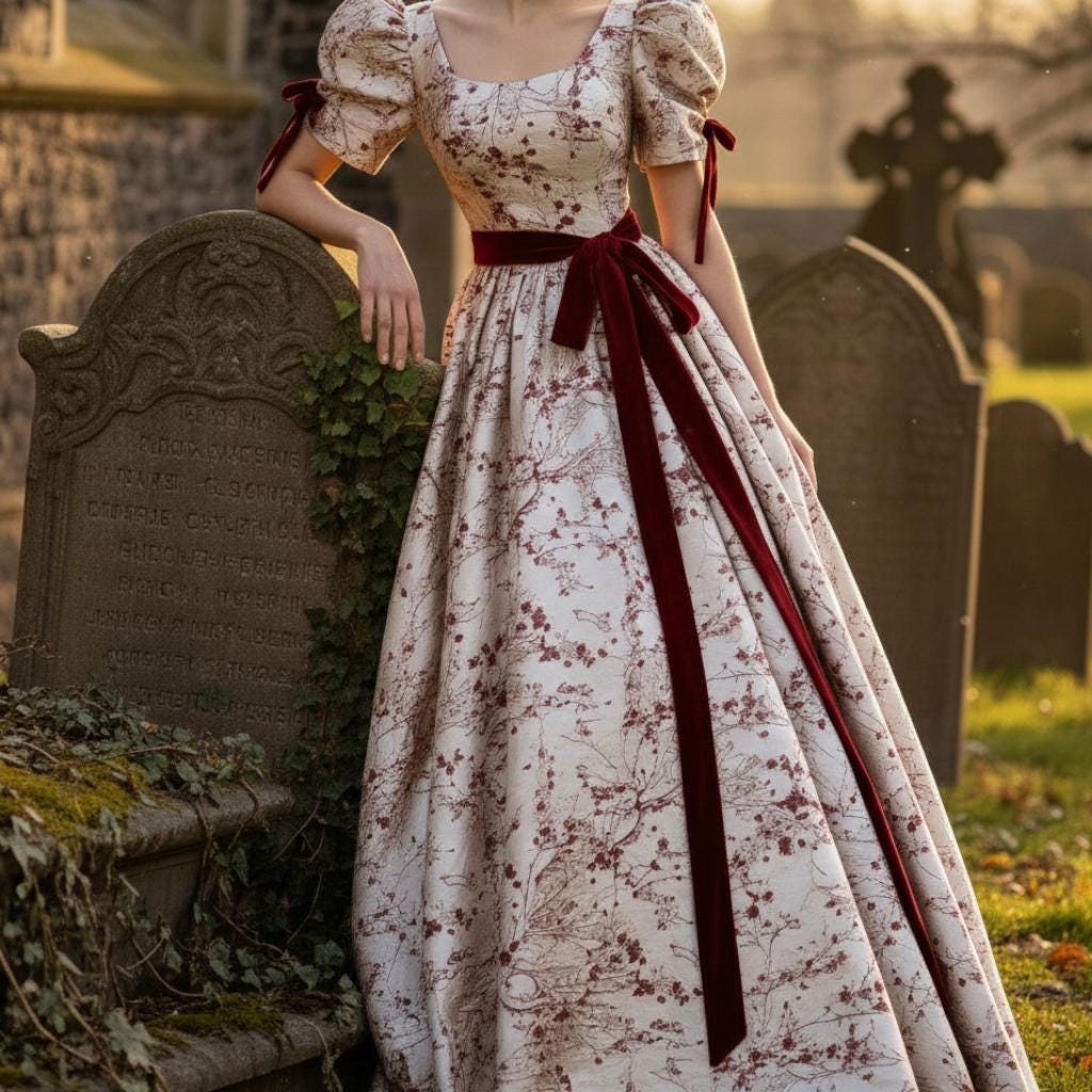 Medieval Renaissance Cream & Burgundy Gown | Romantic Square Neck Puff ...