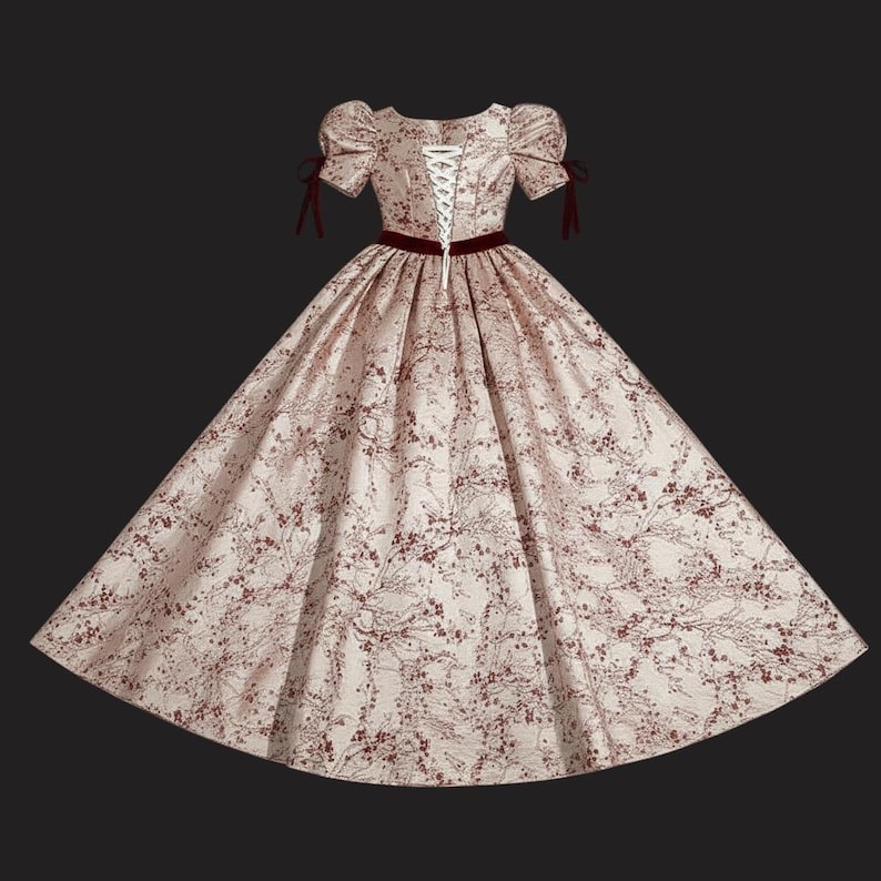 Medieval Renaissance Cream & Burgundy Gown | Romantic Square Neck Puff ...