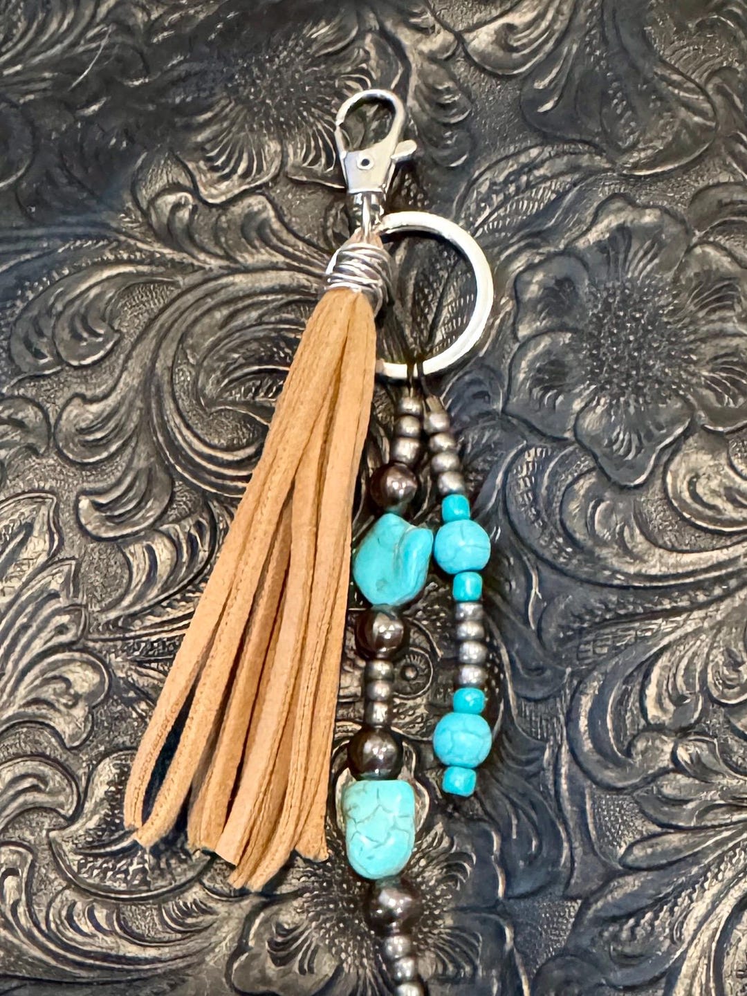 4” Vegan Leather Tassel W/ Western Navajo Pearl Style & Turquoise ...