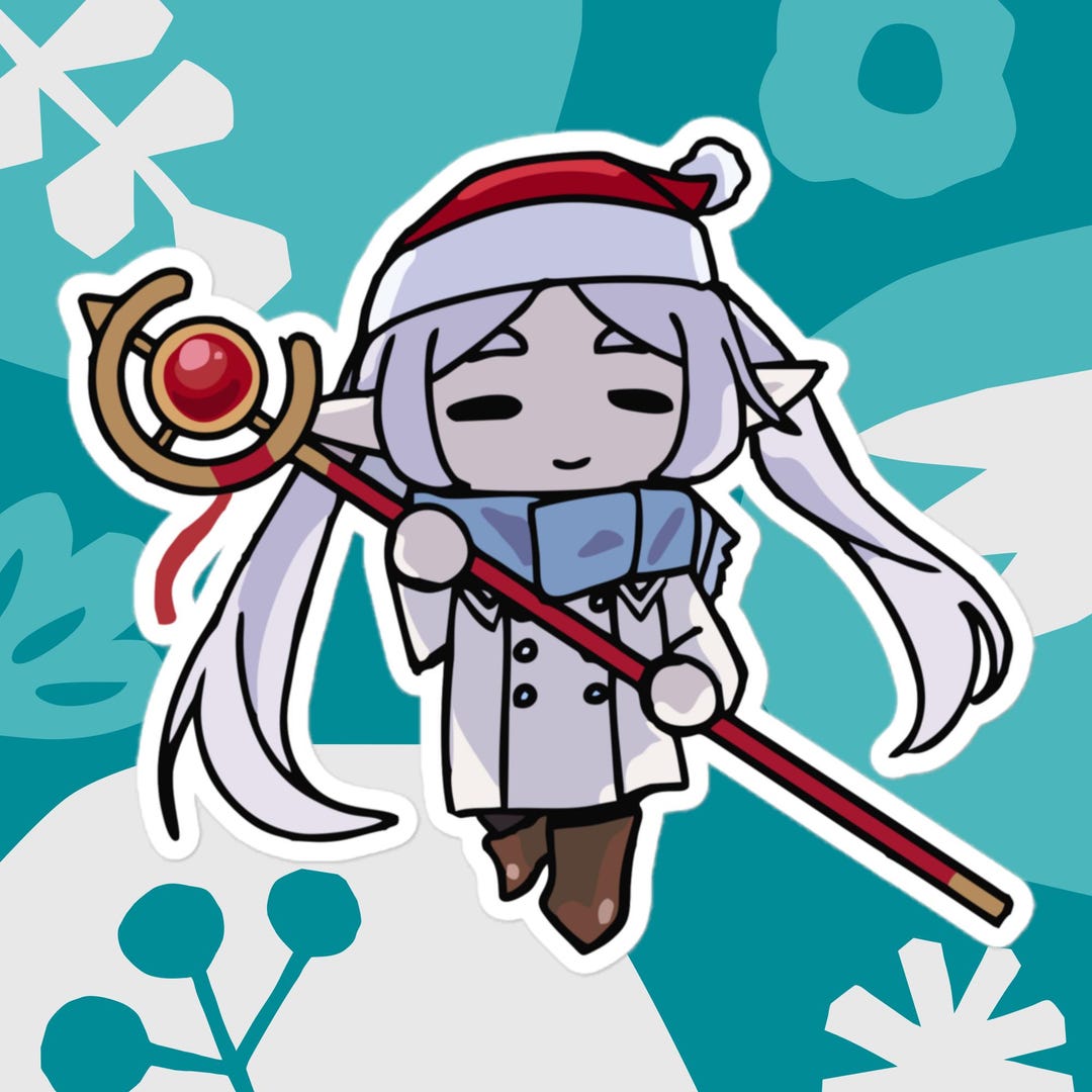 Chibi Frieren Santa Sticker – Magical Elf Flying With Staff Holiday ...