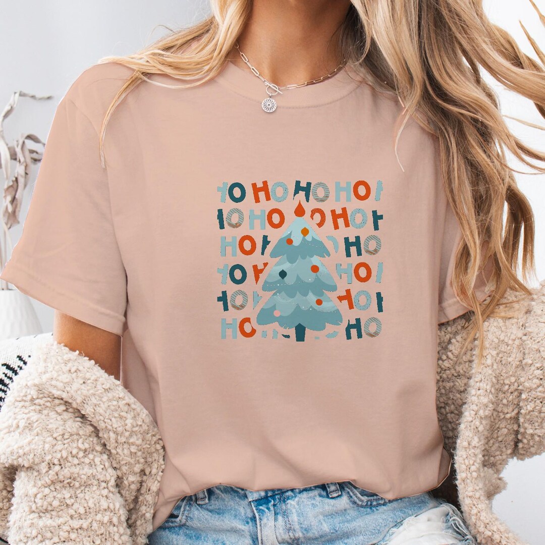 Cute Ho Ho Ho Christmas Tree Shirt, Festive Holiday Graphic Tee ...