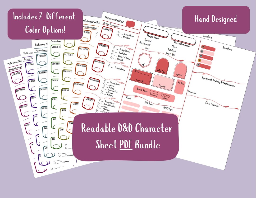 14 Readable D&D Character Sheet Template Bundle - Printable PDF - Etsy