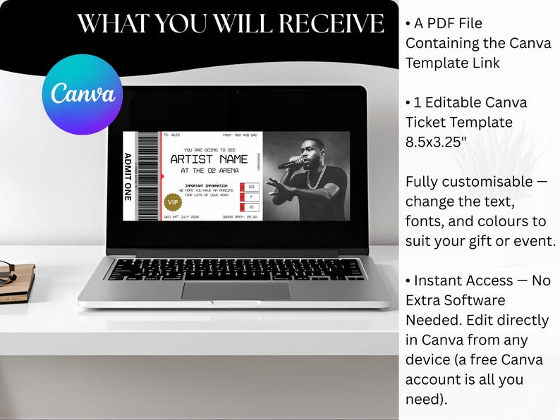 Concert Gift Certificate, Editable Event Voucher, Printable Coupon ...