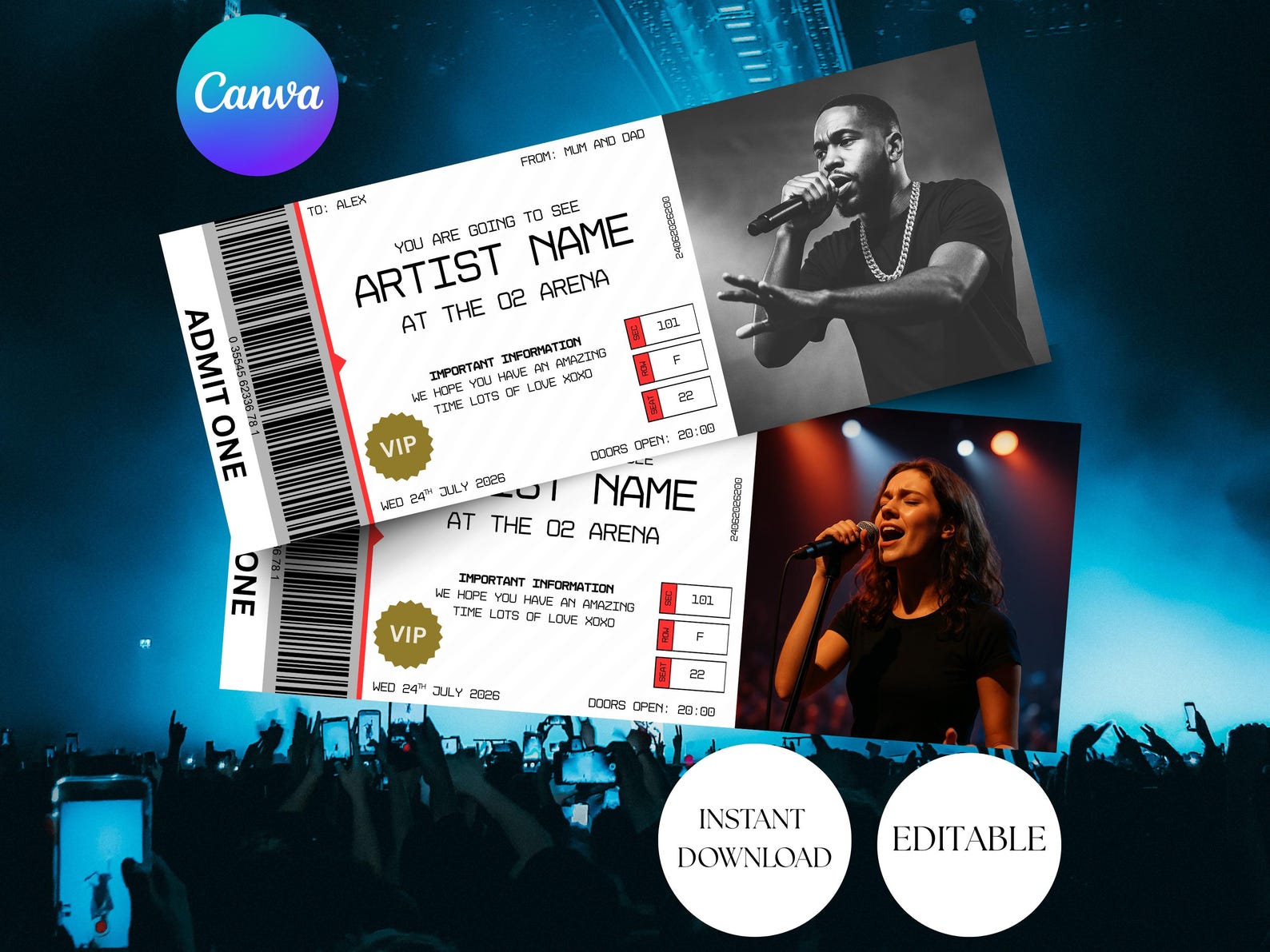 Concert Gift Certificate, Editable Event Voucher, Printable Coupon ...