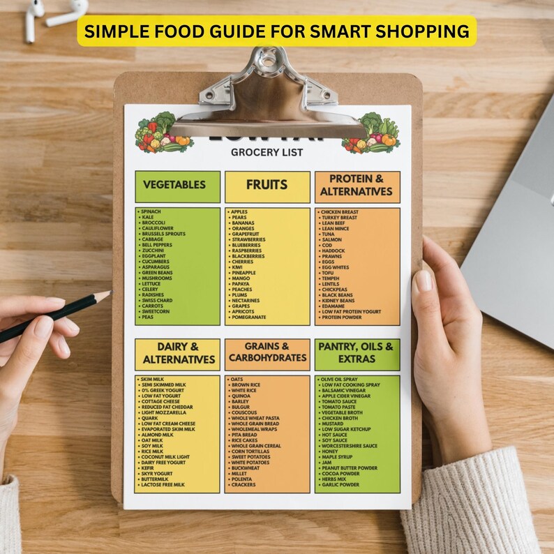 Low Fat Grocery List | Healthy Eating Food Chart (digital Download) - Etsy