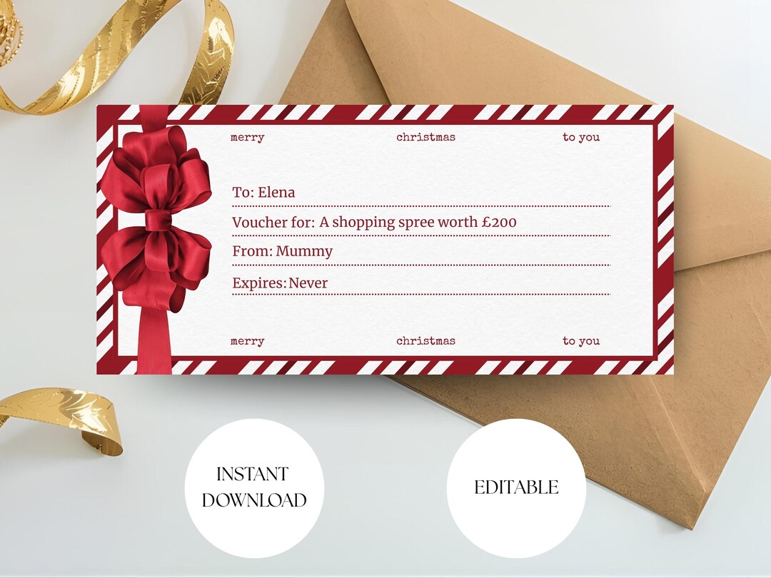 Candy Stripe Christmas Gift Certificate, Editable Festive Voucher ...