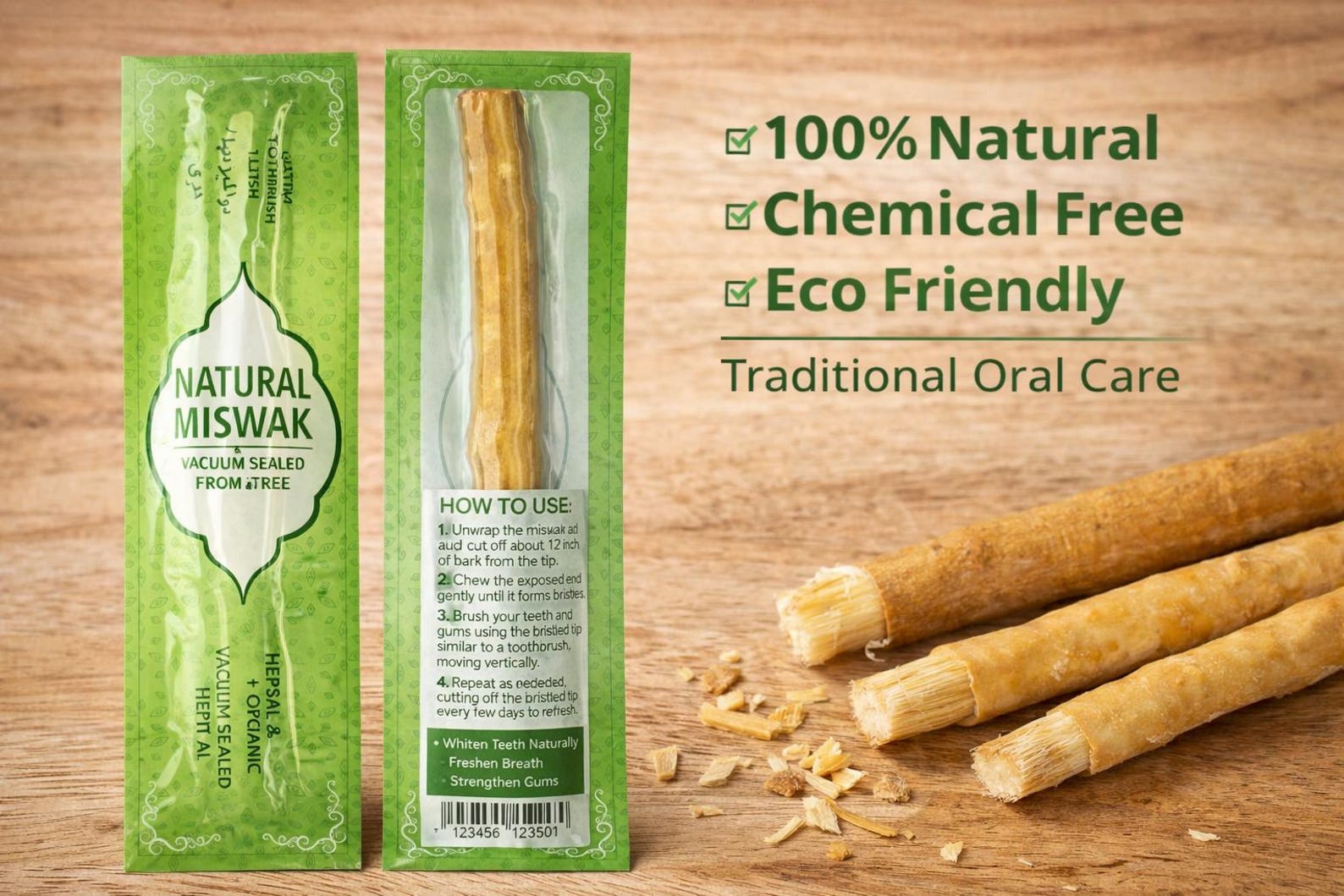 Natural Miswak Tooth Stick – 12 PCS | Organic Herbal Oral Care | Eco ...