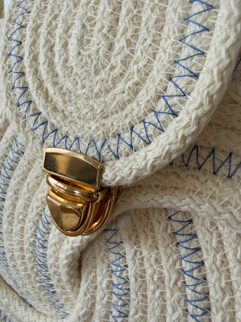 Cream White Cotton Rope Bag | Royal Blue Stitching, Gold Details ...