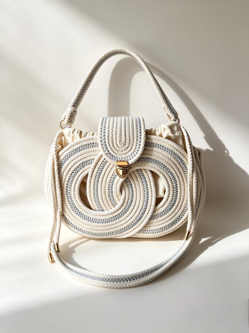 Cream White Cotton Rope Bag | Royal Blue Stitching, Gold Details ...