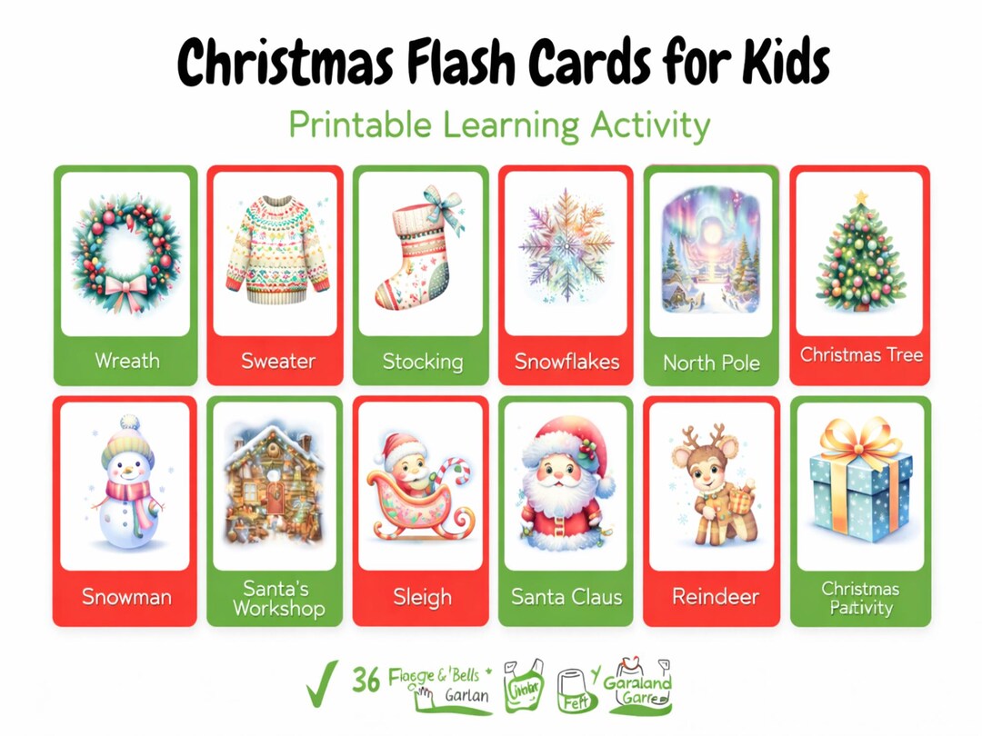Christmas Flash Cards for Kids | Printable Holiday Vocabulary Cards ...