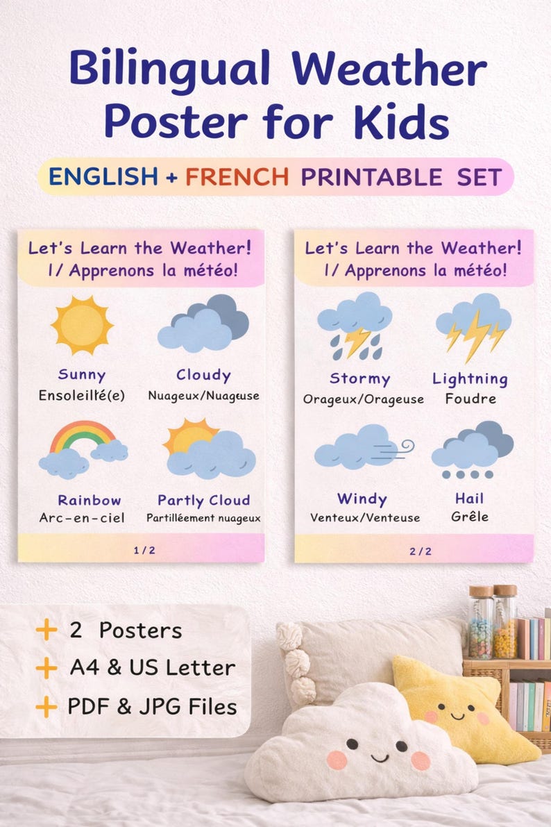 Bilingual Weather Poster for Kids – Let’s Learn the Weather-English ...