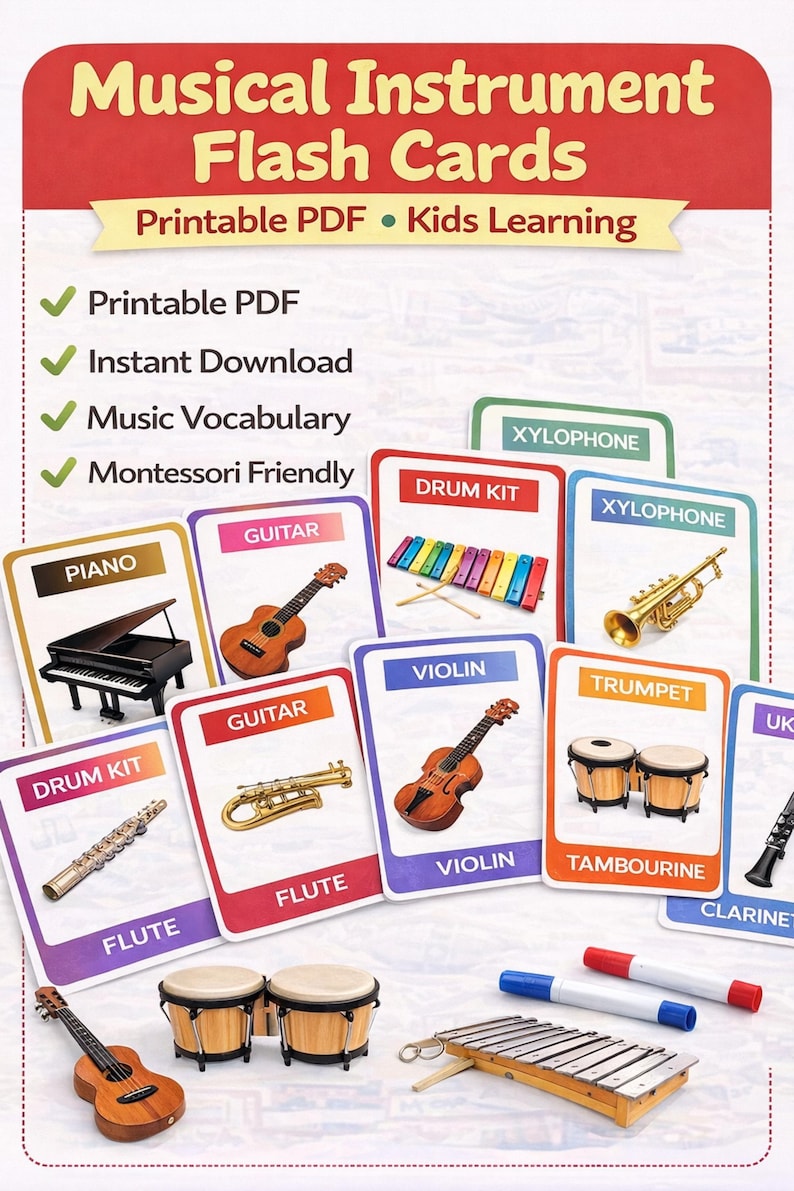 Musical Instrument Flash Cards for Kids | Printable Music Vocabulary ...
