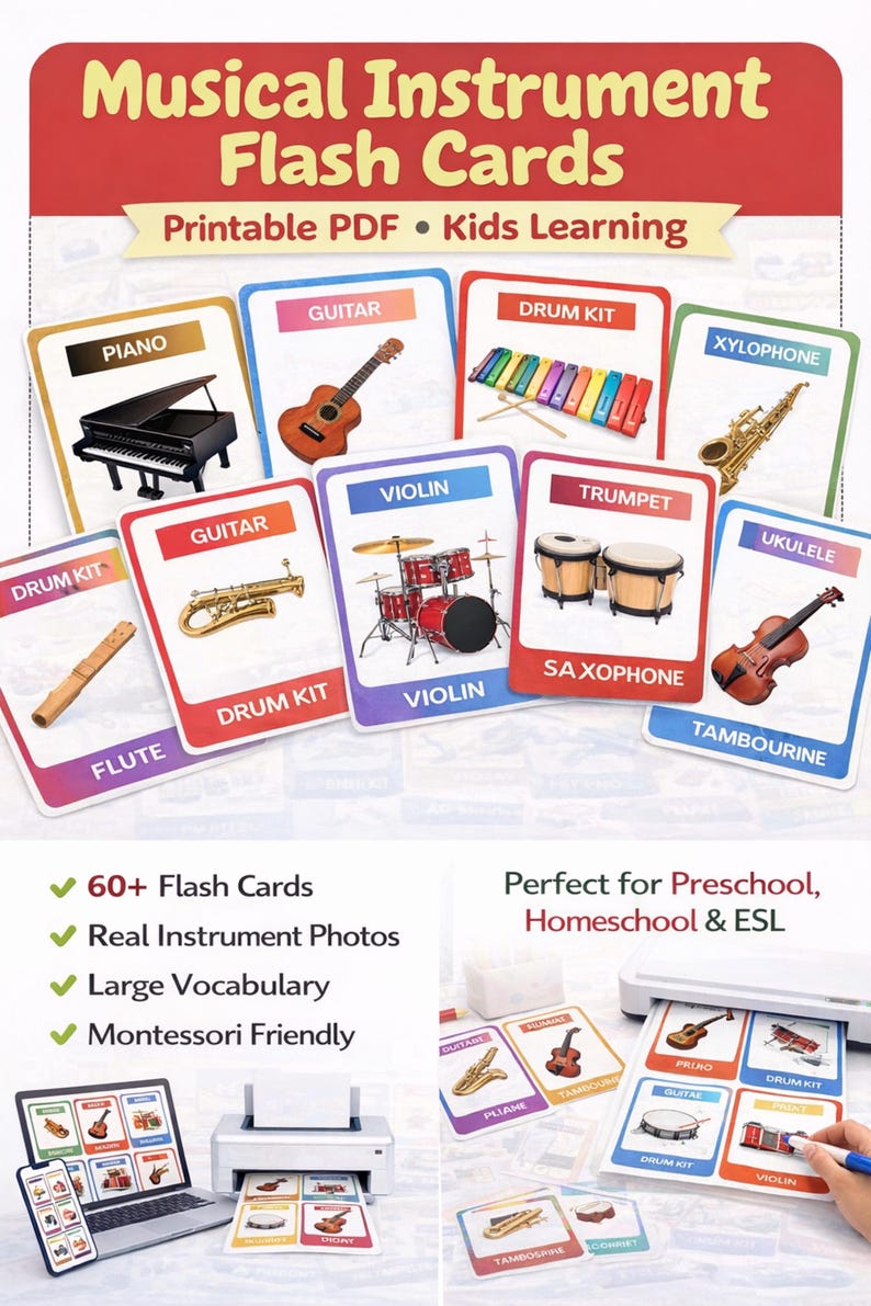 Musical Instrument Flash Cards for Kids | Printable Music Vocabulary ...