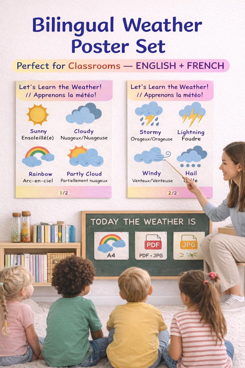 Bilingual Weather Poster for Kids – Let’s Learn the Weather-English ...