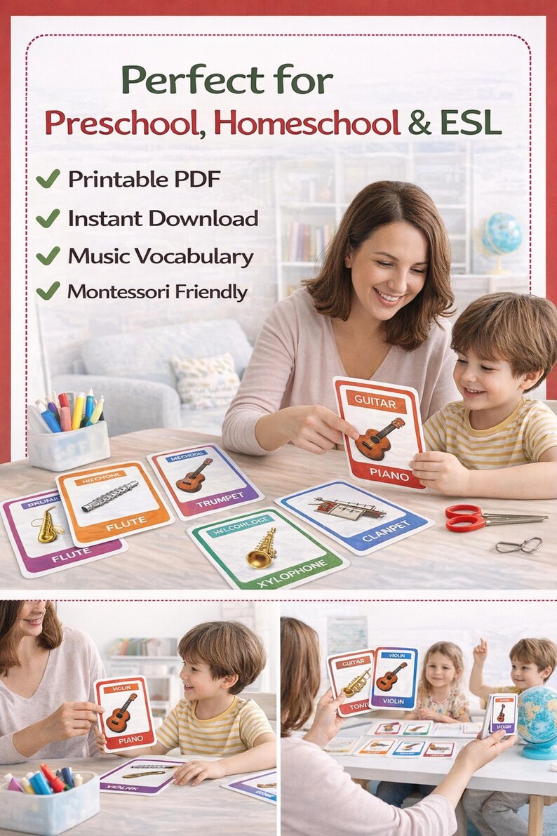 Musical Instrument Flash Cards for Kids | Printable Music Vocabulary ...