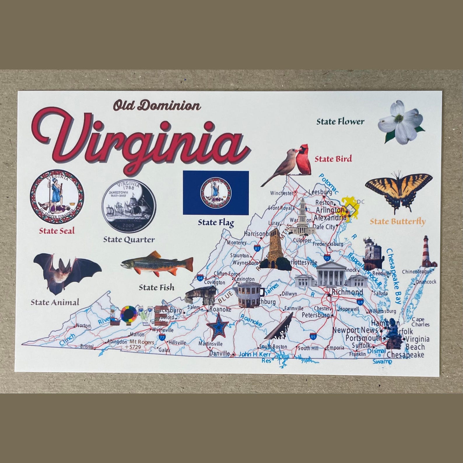 New Postcard 4x6 Virginia 50 States Map Series - Etsy