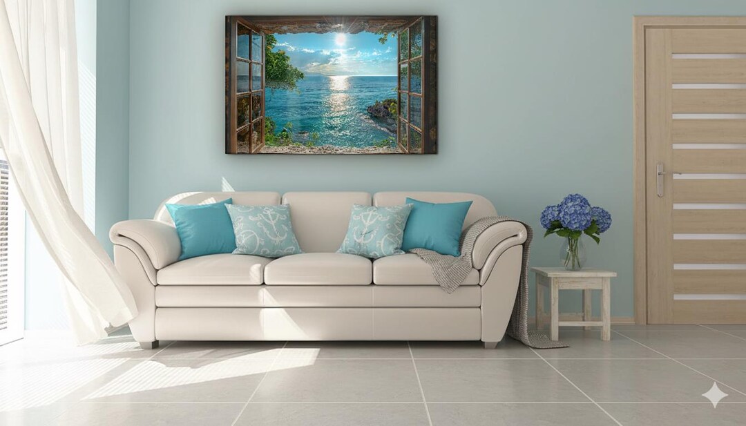 Ocean View Window Glass Wall Art – Coastal Seascape Living Room Decor ...