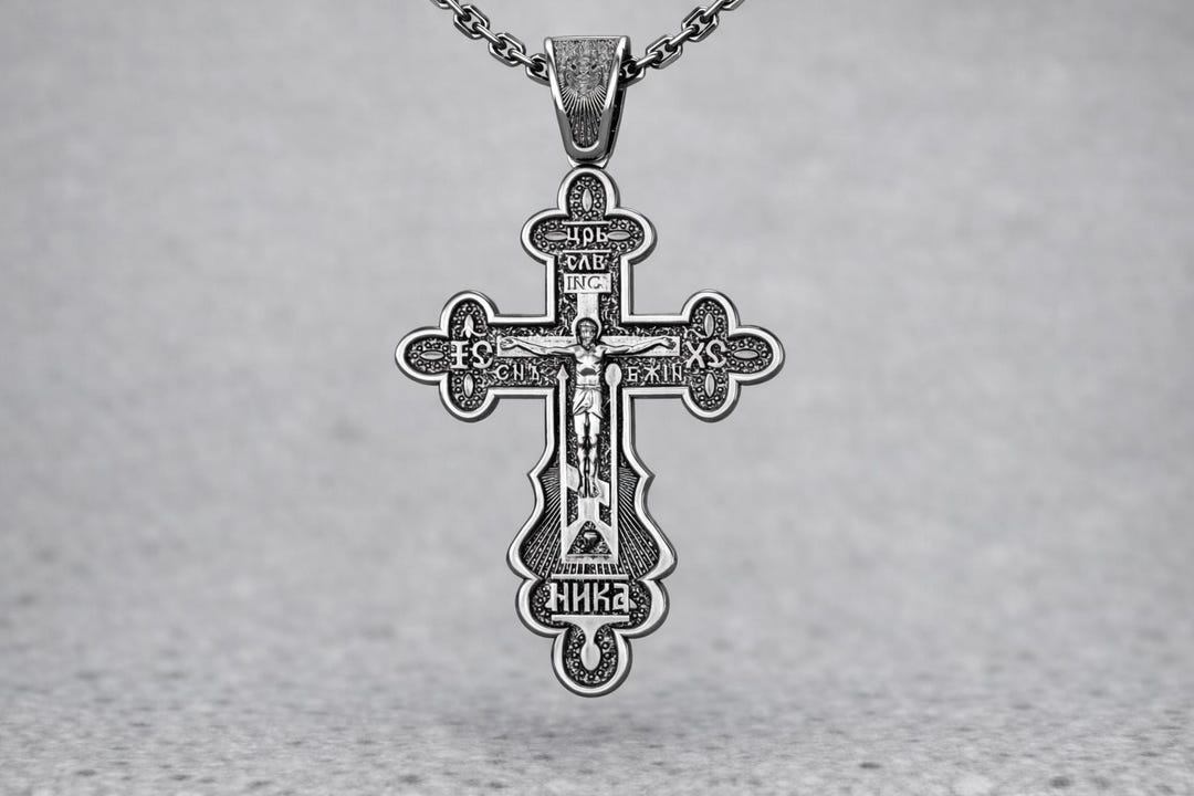 Russian Orthodox Three Bar Cross Pendant 14k Gold Plated 925 Sterling ...
