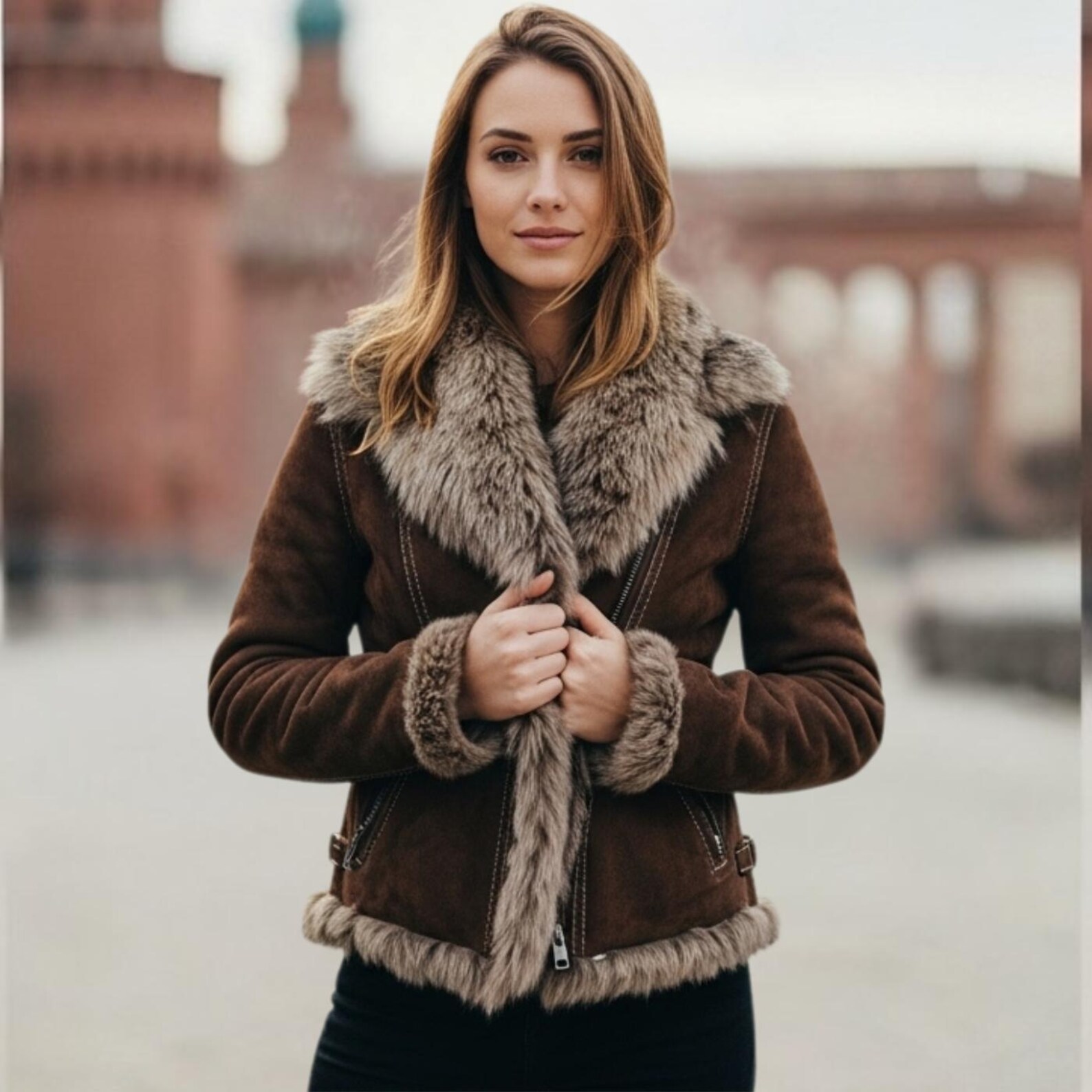 Luxury Suede Fur Winter Jacket - Warm Shearling-style Suede Leather ...