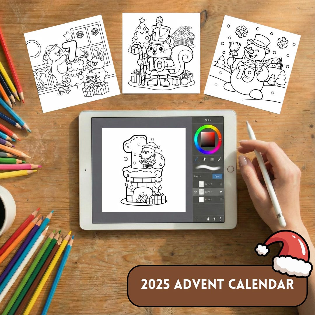 Printable Advent Calendar Coloring Book 2025 | Christmas Countdown (PDF ...
