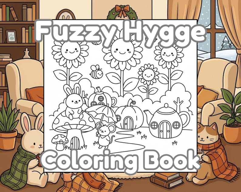 Fuzzy Hygge Coloring Book | Cozy Kawaii Animals Printable PDF | Stress ...