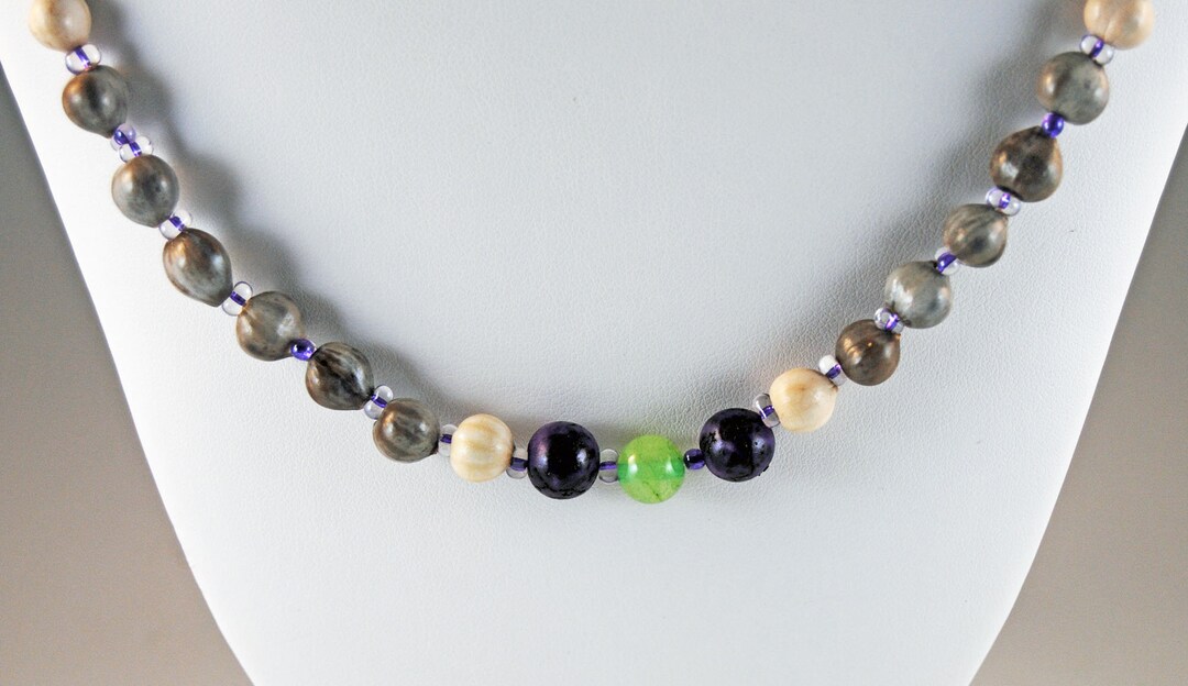 Job's Tears Necklace With Purple Salwag Beads and Green Jade, 31 Inches ...