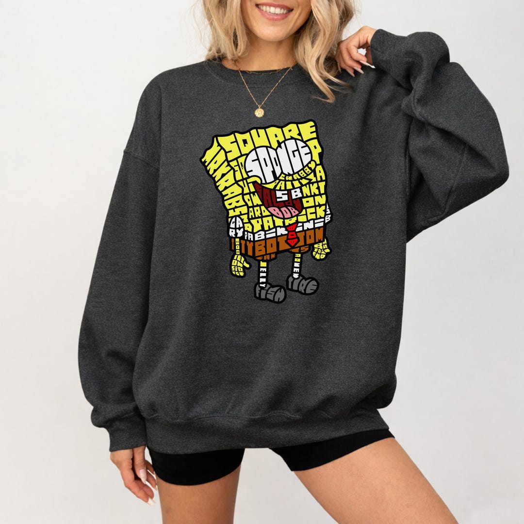 Spongebob Inspired Calligram Shirt, Cartoon Typography Graphic Tee ...