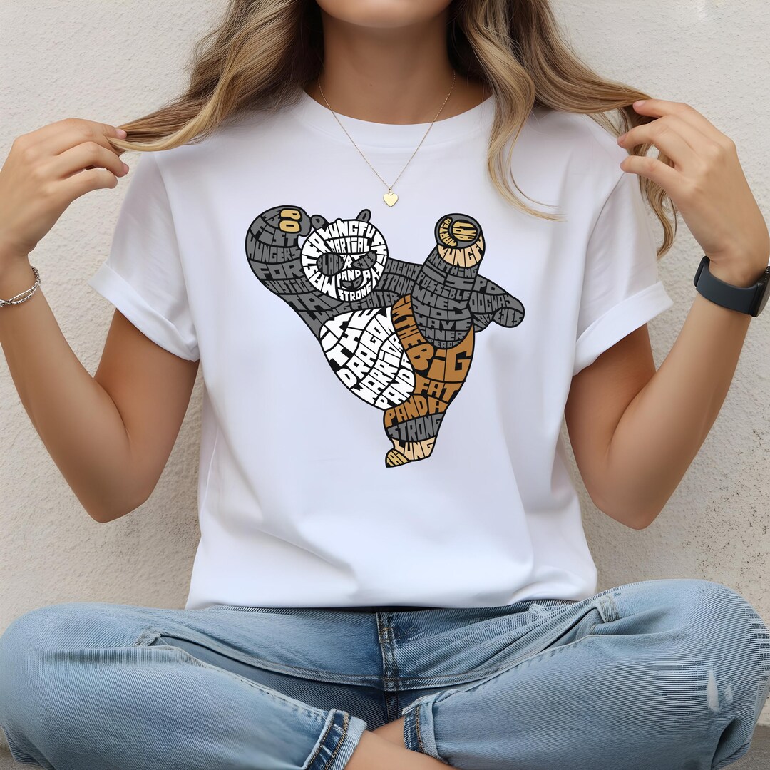 Warrior Panda Calligram Shirt, Typography Animal Graphic Tee, Unisex ...
