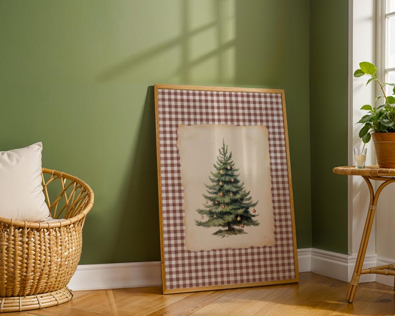 Vintage Christmas Tree Printable Wall Art | Red Gingham Holiday Home ...