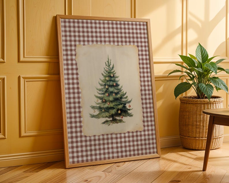 Vintage Christmas Tree Printable Wall Art | Red Gingham Holiday Home ...
