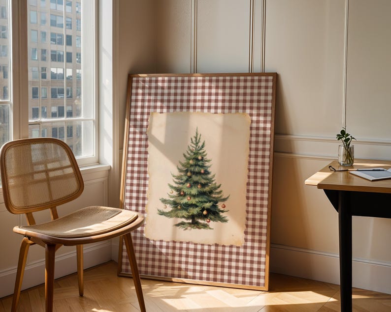 Vintage Christmas Tree Printable Wall Art | Red Gingham Holiday Home ...