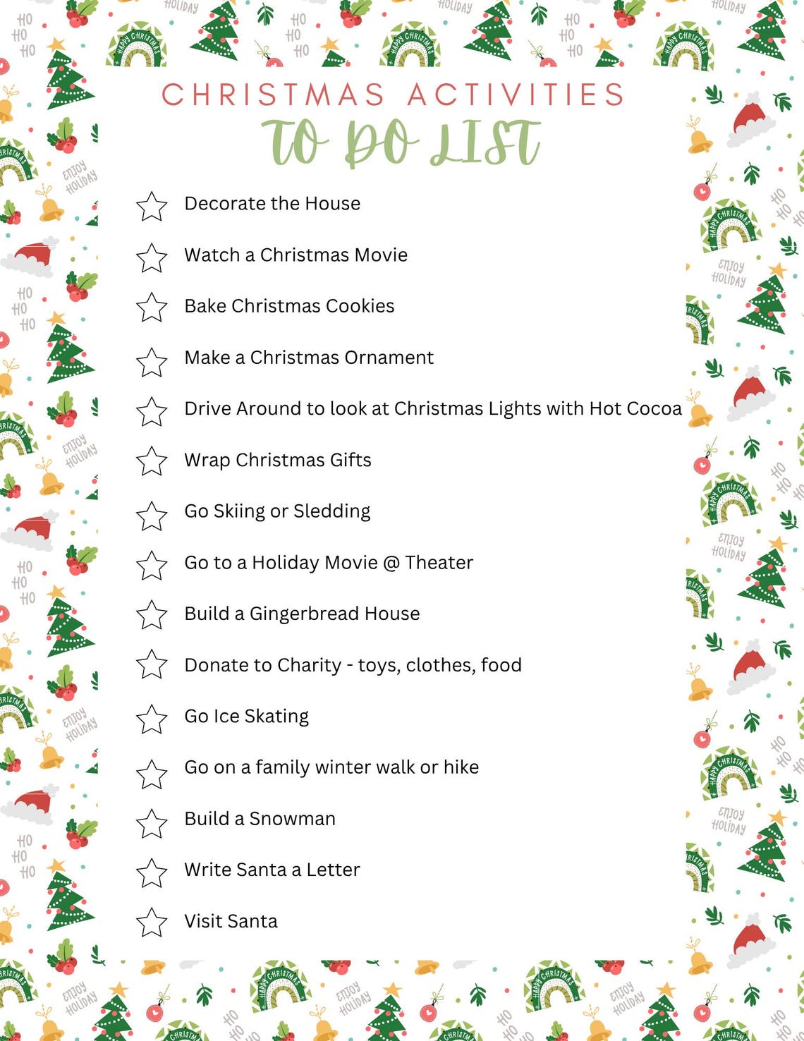 Christmas Activity List - Printable - Etsy