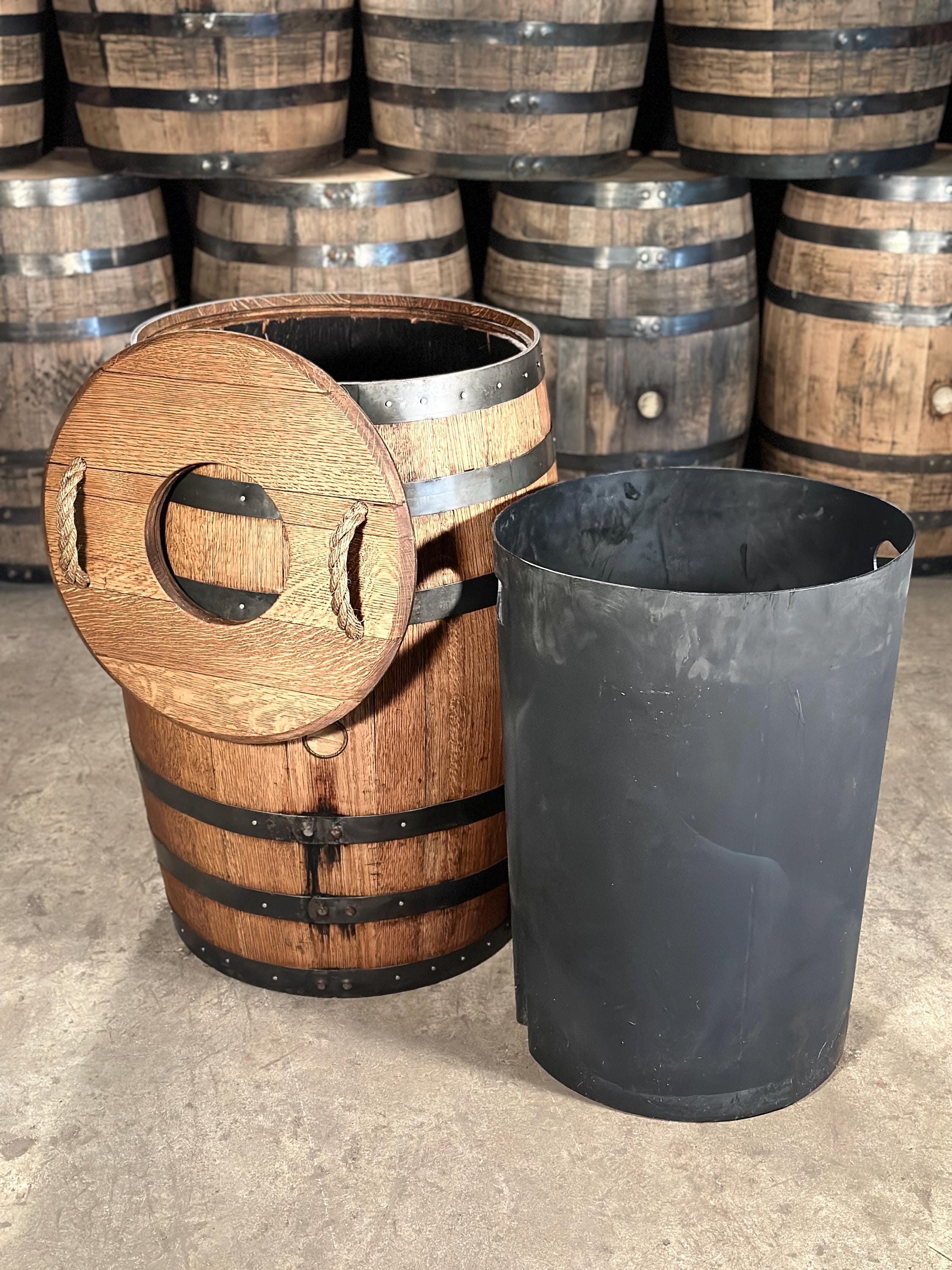 Whiskey Barrel Trash Can C/hole in Top- Rope Handles and Liner-free ...