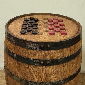Whiskey Barrel Laser Engraved Checker-chess Board Game Table-free ...