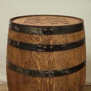 Whiskey Barrel Laser Engraved Checker-chess Board Game Table-free ...