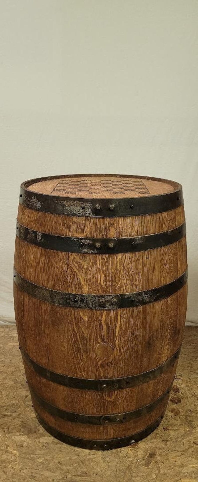 Whiskey Barrel Laser Engraved Checker-chess Board Game Table-free ...