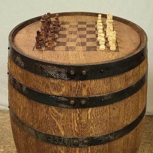 Whiskey Barrel Laser Engraved Checker-chess Board Game Table-free ...