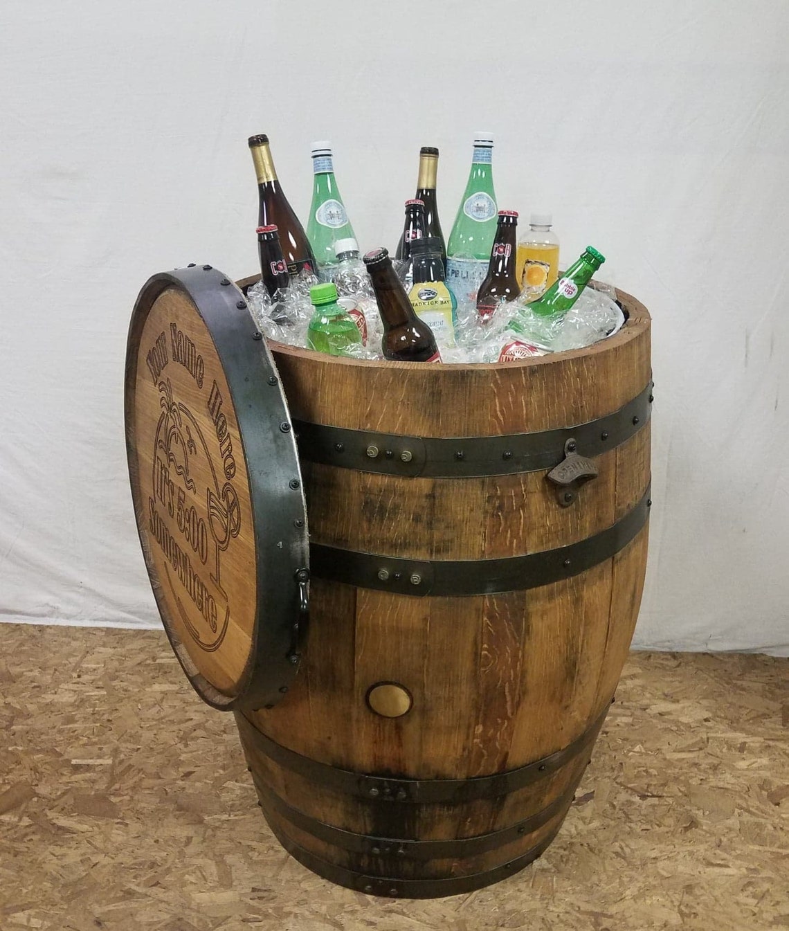 Whiskey Barrel Cooler With Personalized Lid-your Name or Design-free ...